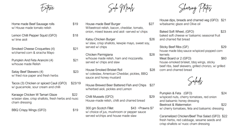 Lunch & Dinner Menu – Swan Valley Brewery